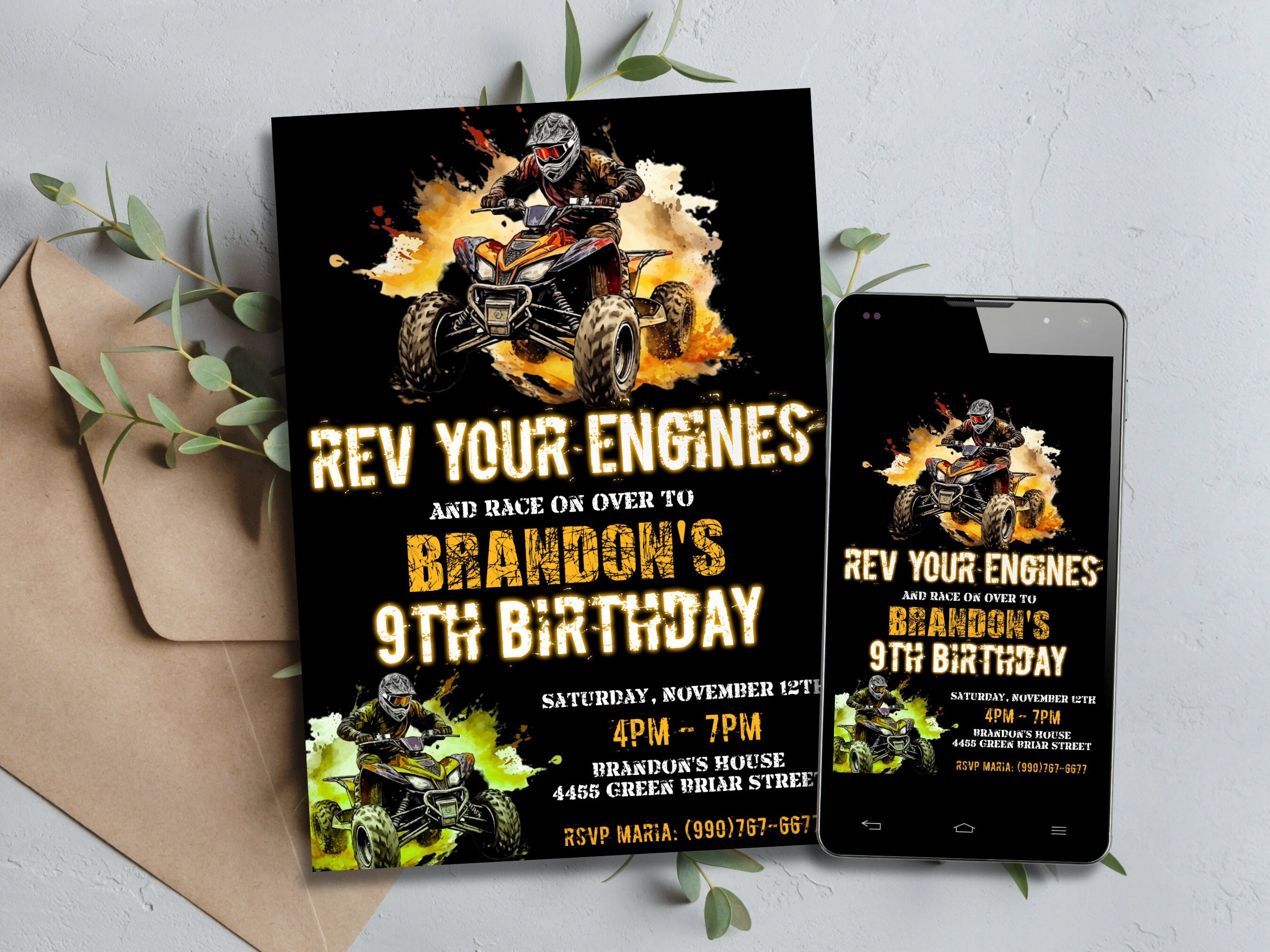 Four Wheeler Birthday Invitation, Four Wheeler Invitation, 4 Wheeler ...