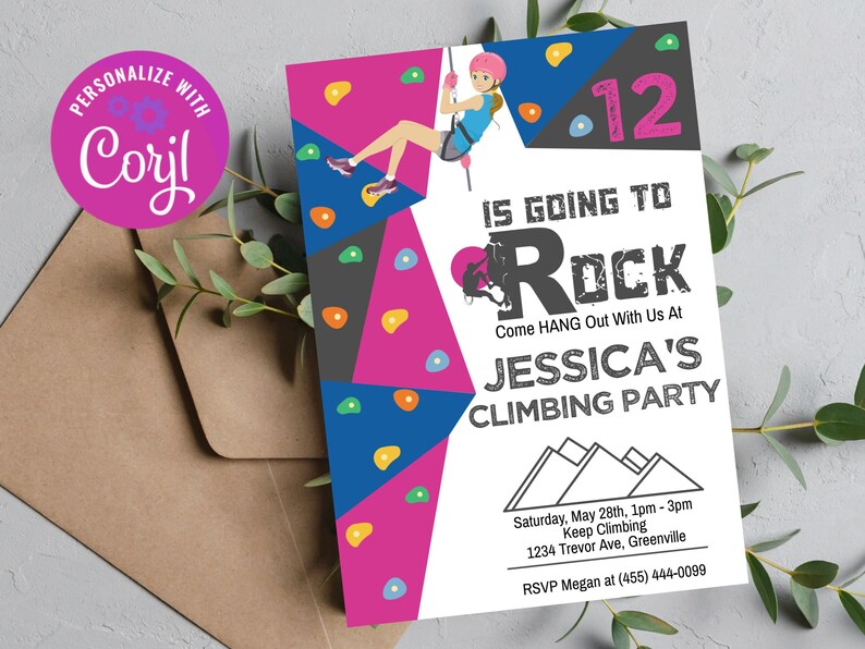 Editable Girl Rock Climbing Birthday Invitation Printable - Etsy