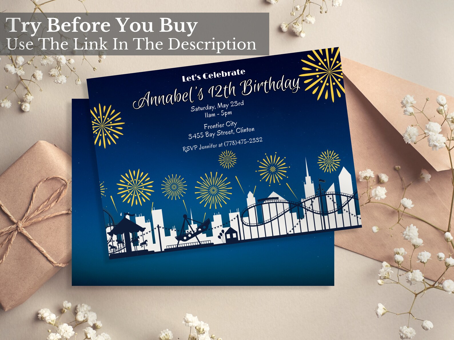 Editable Theme Park Birthday Invitation, Printable Carnival Invitation ...