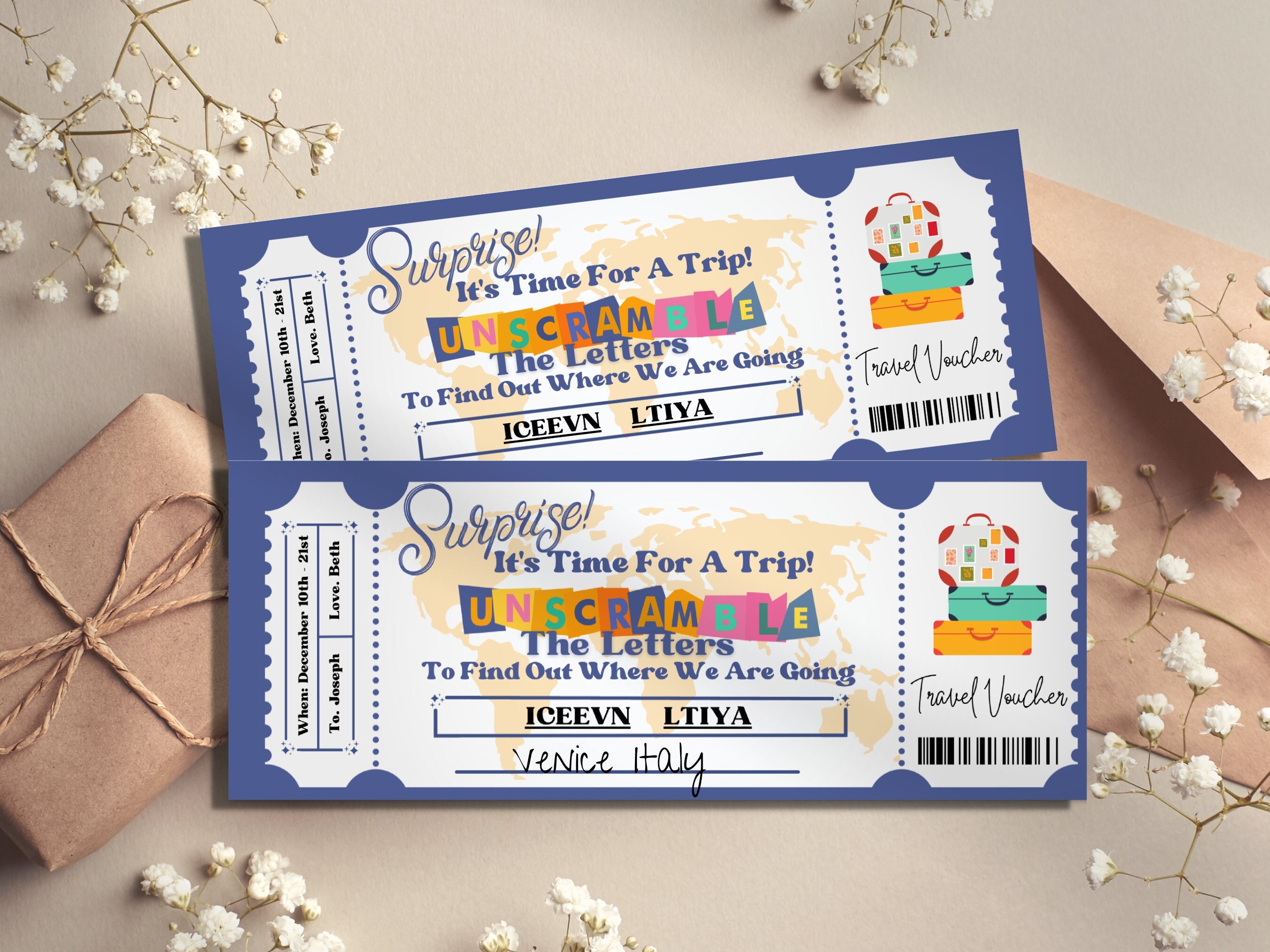 Editable Travel Voucher Template, Printable Surprise Trip Ticket ...