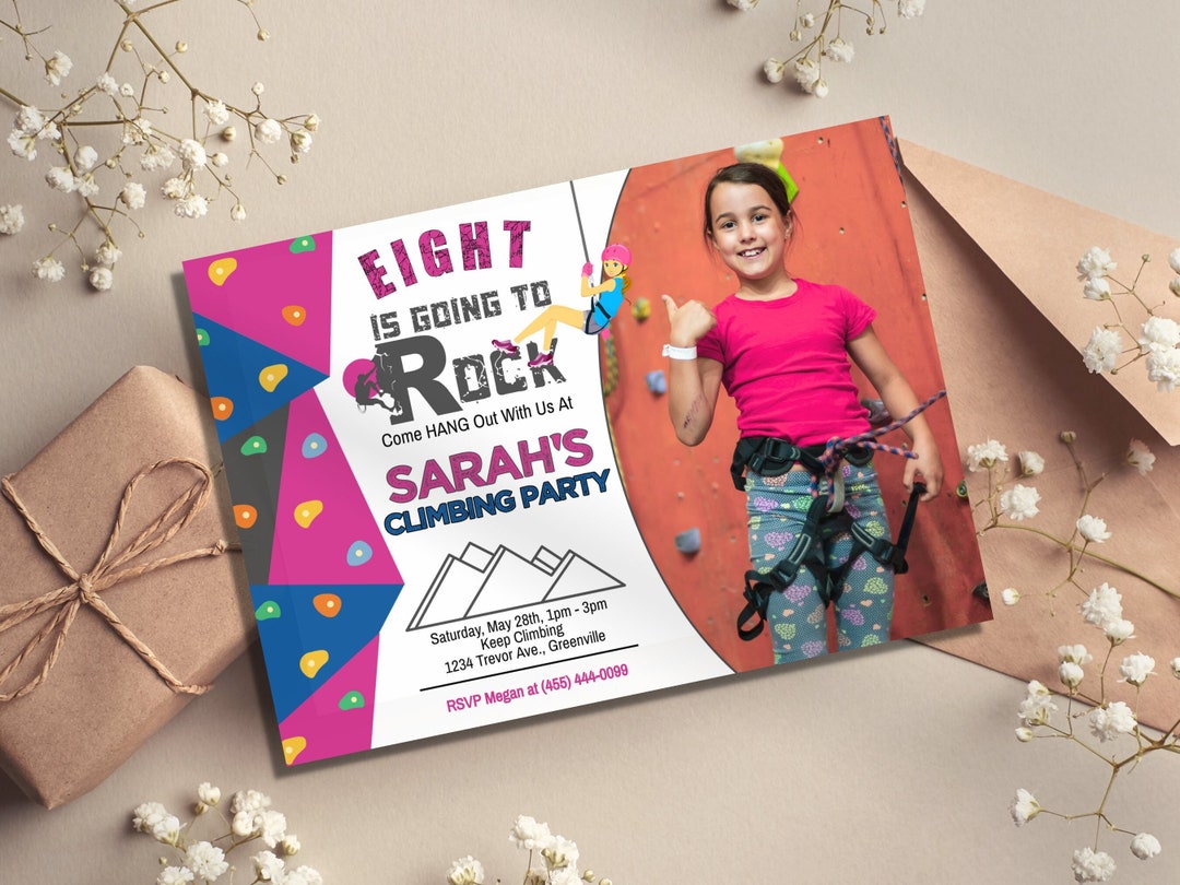 Rock Climbing Birthday Invitation, Girl Rock Climbing Invitation, Rock ...