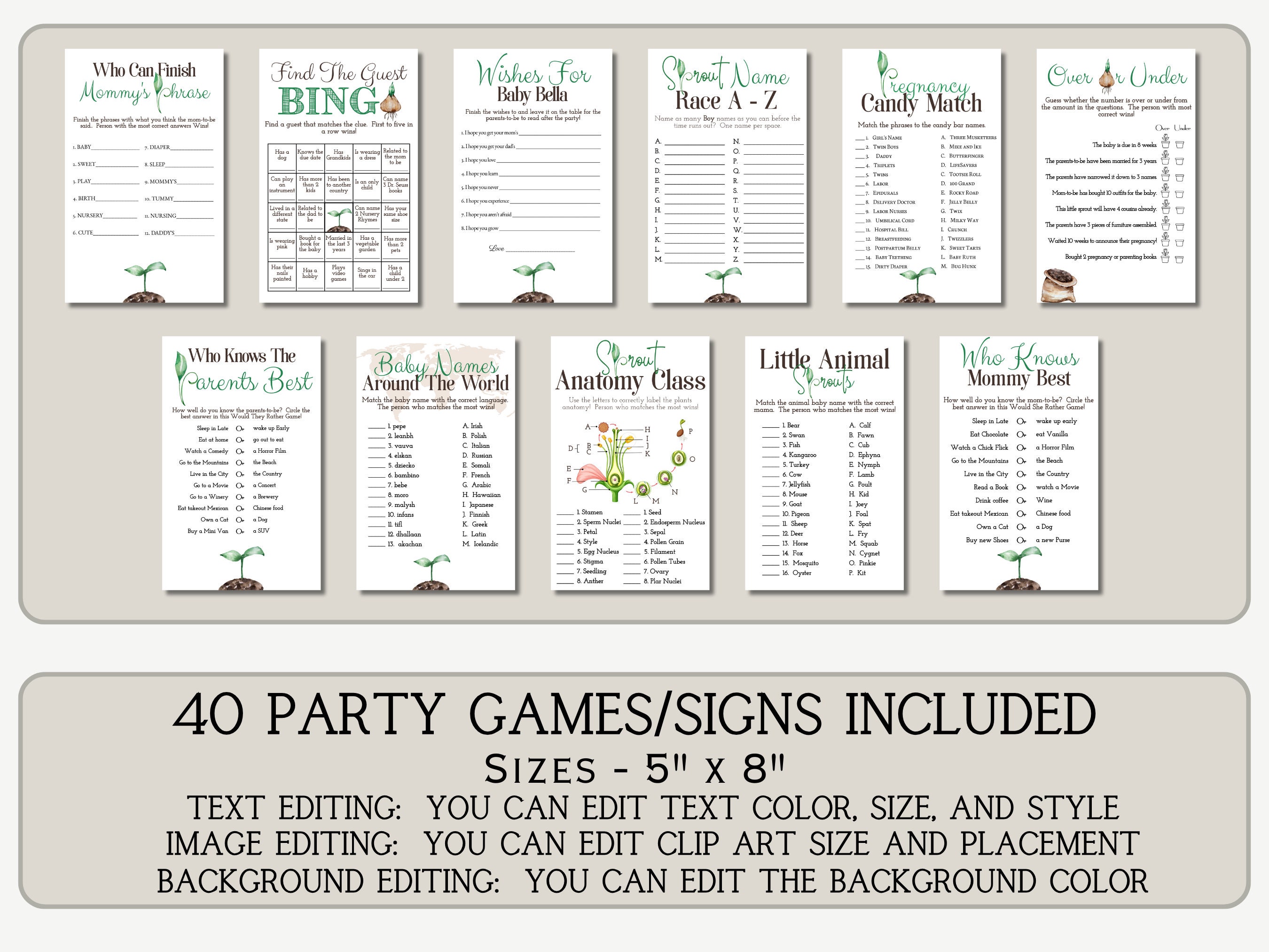 Little Sprout Baby Shower Games, Little Sprout Baby Shower Bundle ...