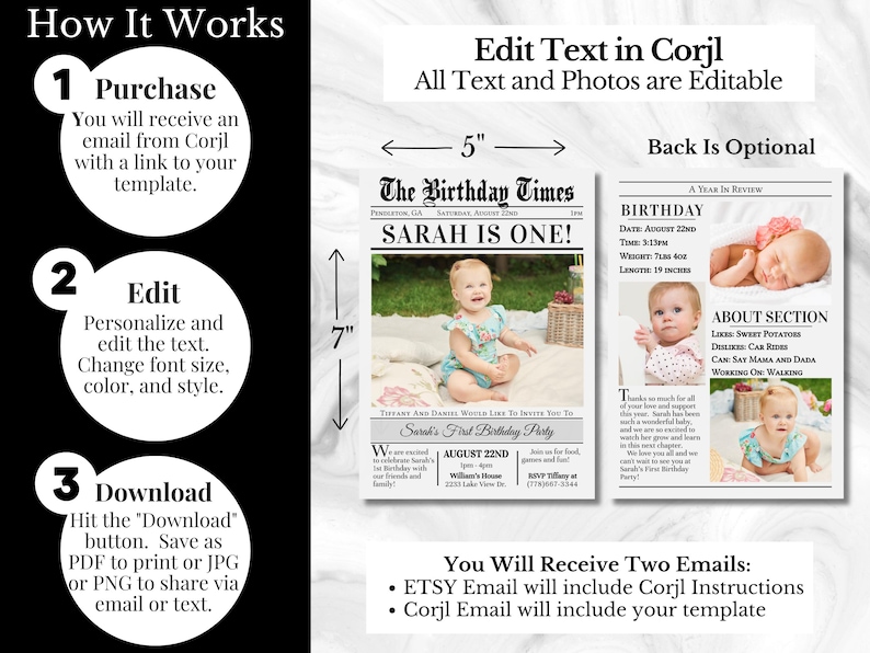 First Birthday Newspaper Invitation, Simple First Birthday Invitation ...