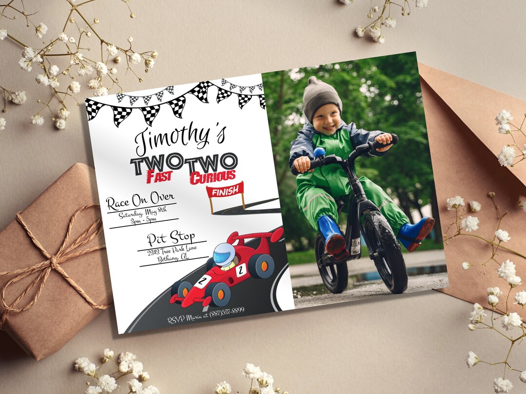 Editable Two Fast Birthday Invitation With Photo, Printable Red Race ...