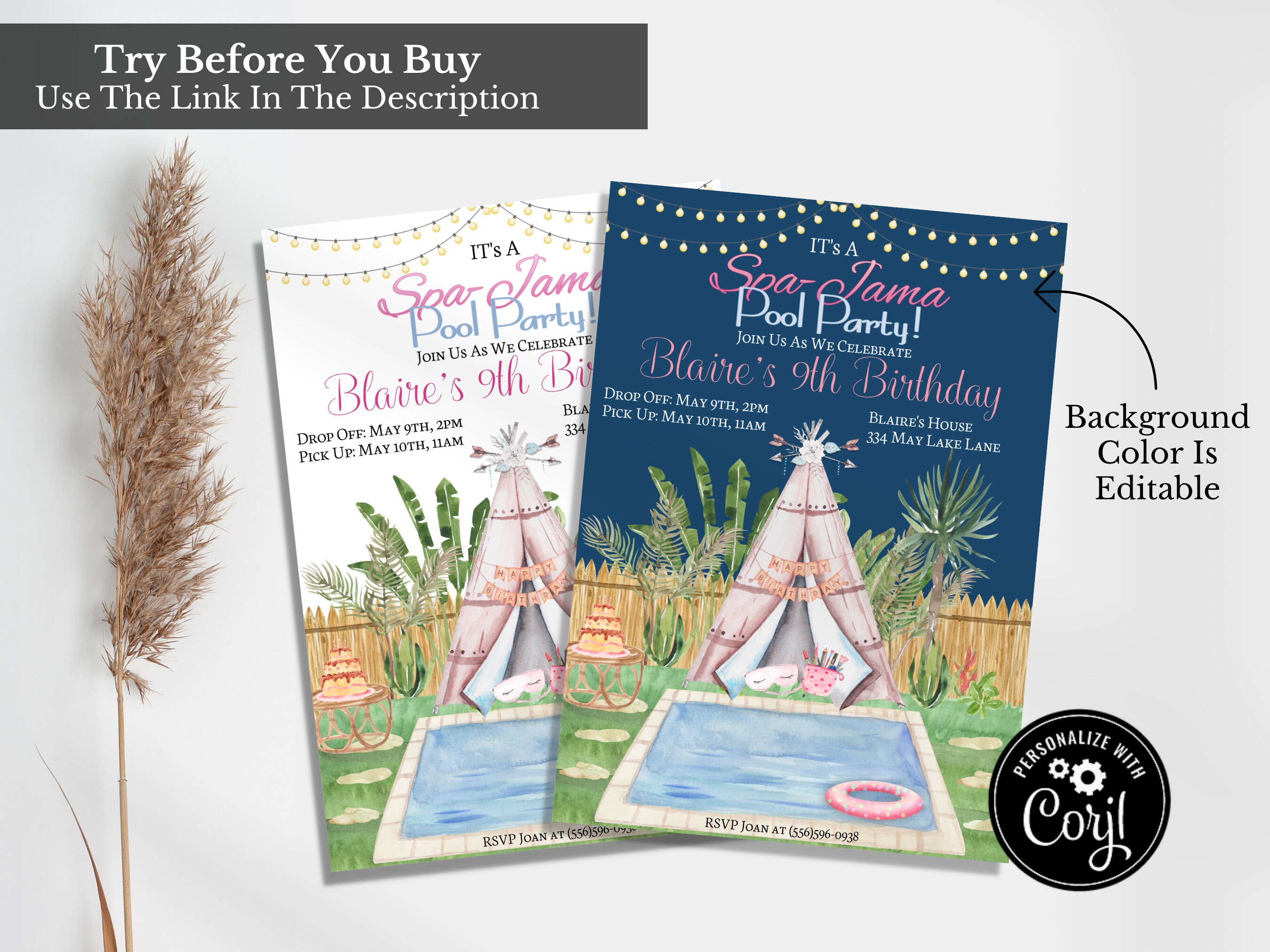 Spajama Pool Party Invitation, Spa Sleepover Invitation, Boho Pool ...