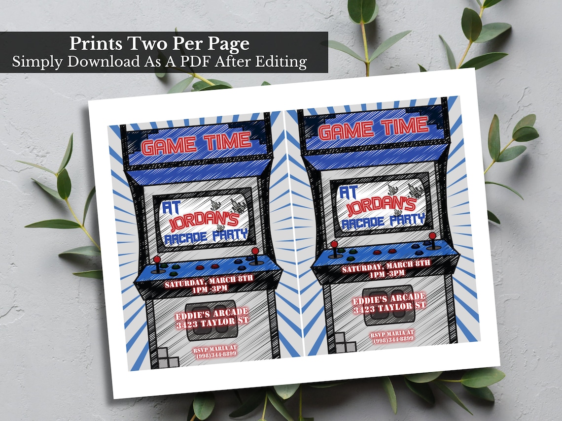 Editable Retro Arcade Birthday Party Invitation, Printable Video Game ...