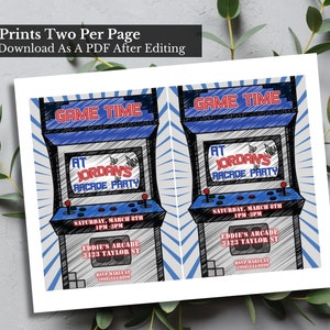 Editable Retro Arcade Birthday Party Invitation, Printable Video Game ...