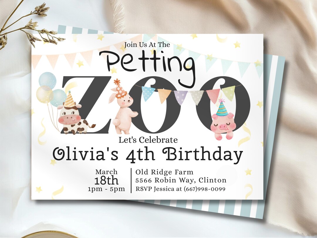 Petting Zoo Birthday Party Invitation, Petting Zoo Invitation, Party ...