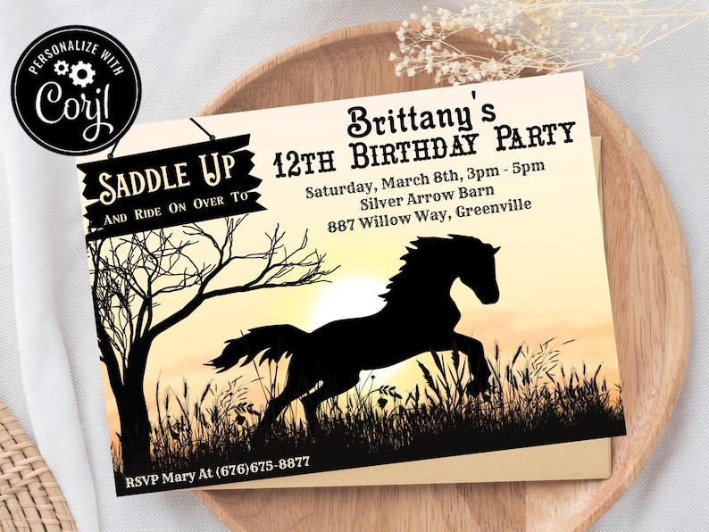 Horse Birthday Party Invitation Horseback Riding Invite - Etsy