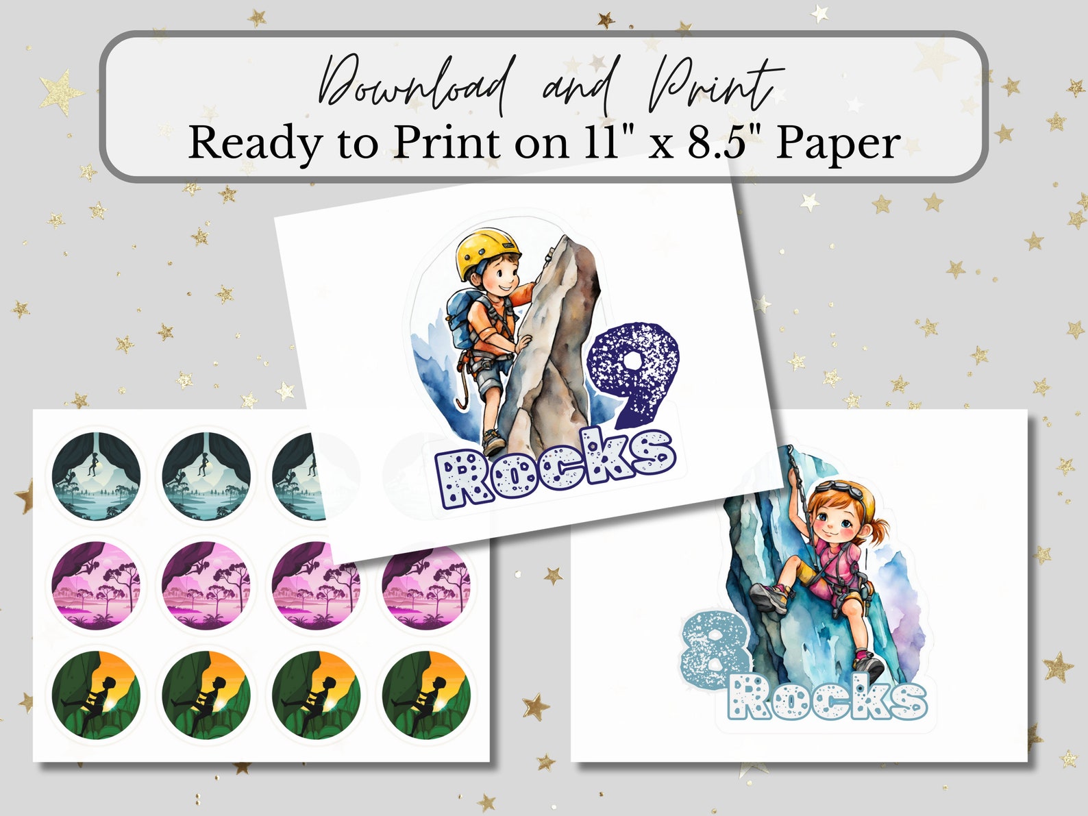 Printable Rock Climbing Cake Topper, Rock Climbing Party Decorations ...