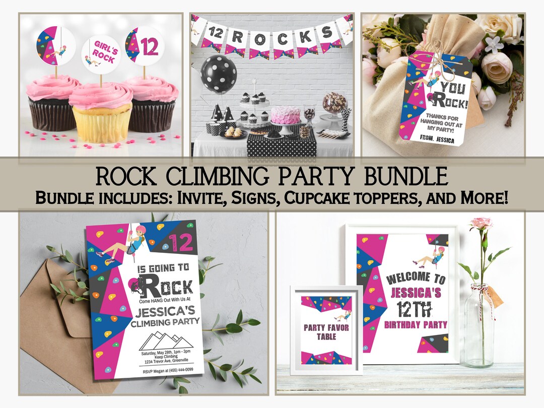 Girl Rock Climbing Birthday Party Supplies, Rock Climbing Invitation ...