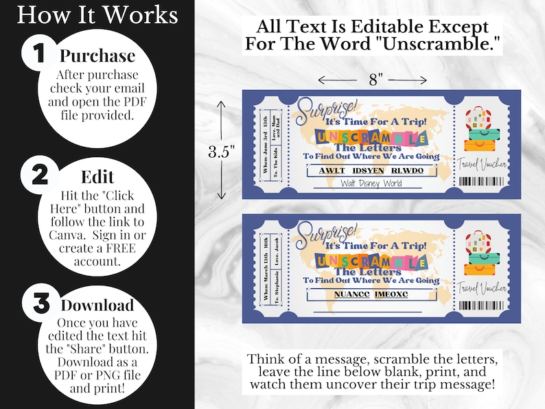Editable Travel Voucher Template, Printable Surprise Trip Ticket ...