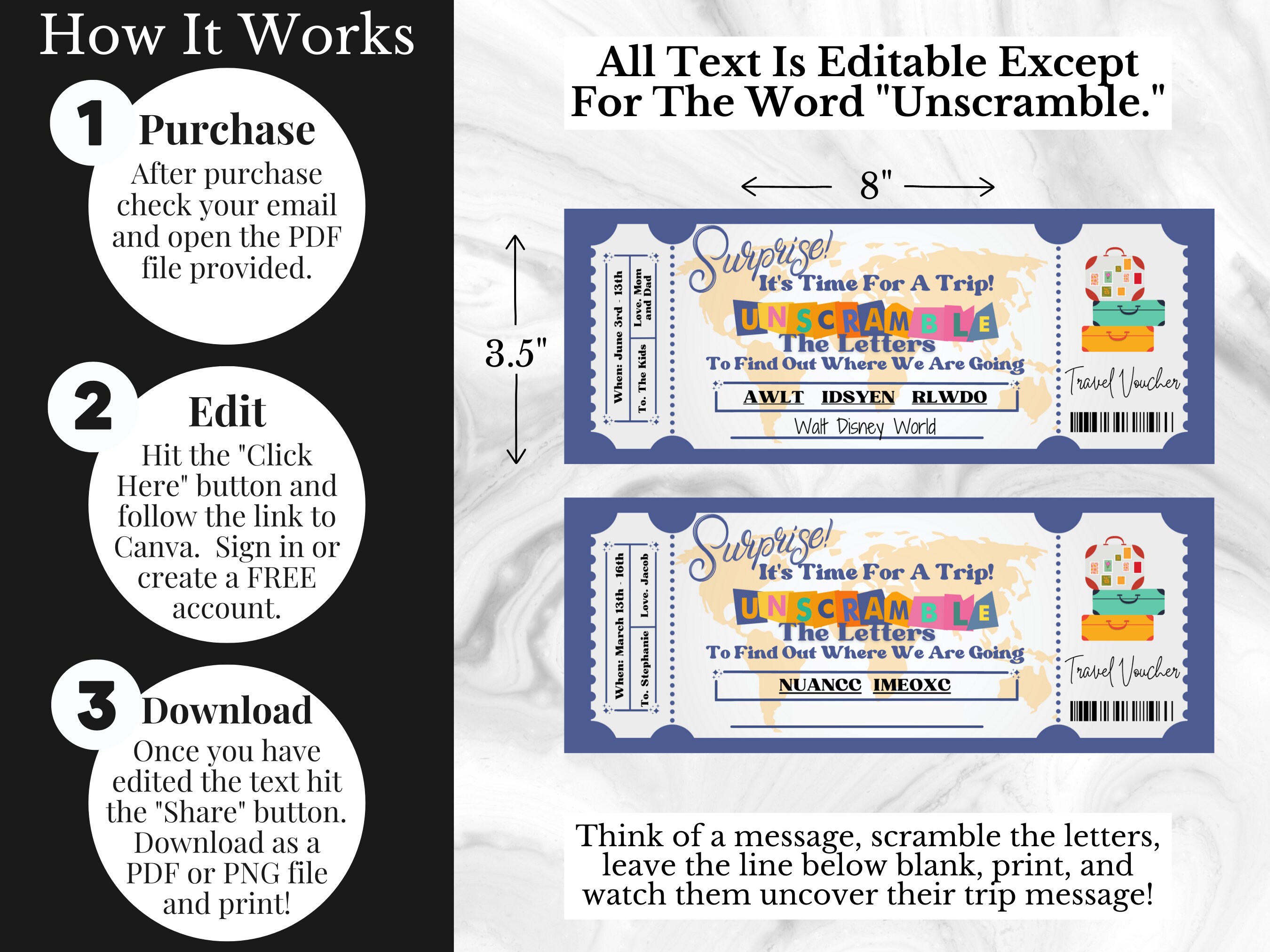 Editable Travel Voucher Template, Printable Surprise Trip Ticket ...