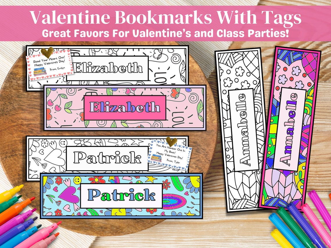 Printable Valentine Bookmarks, Custom Class Valentine, Personalized ...