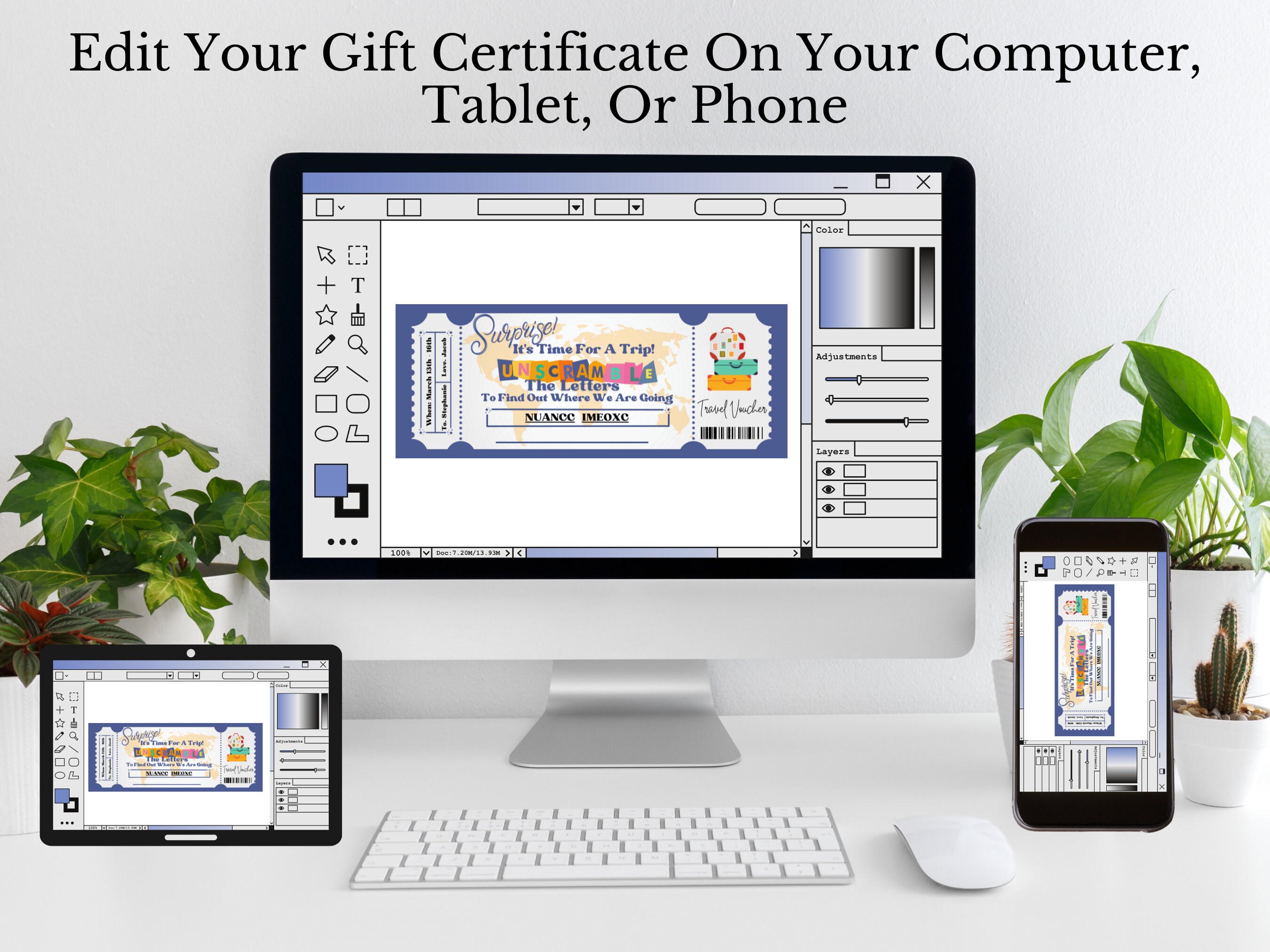 Editable Travel Voucher Template, Printable Surprise Trip Ticket ...