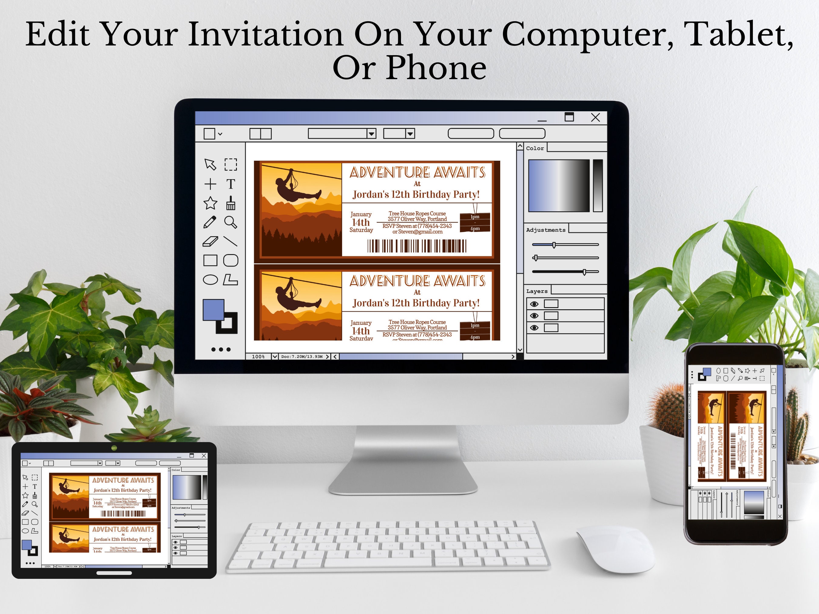 Zipline Birthday Invitation, Zip Line Party, Ropes Course Invitation ...