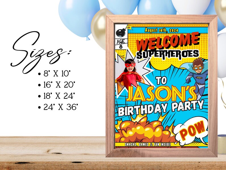 Superhero Birthday Party Welcome Sign With Photo, Superhero Party ...