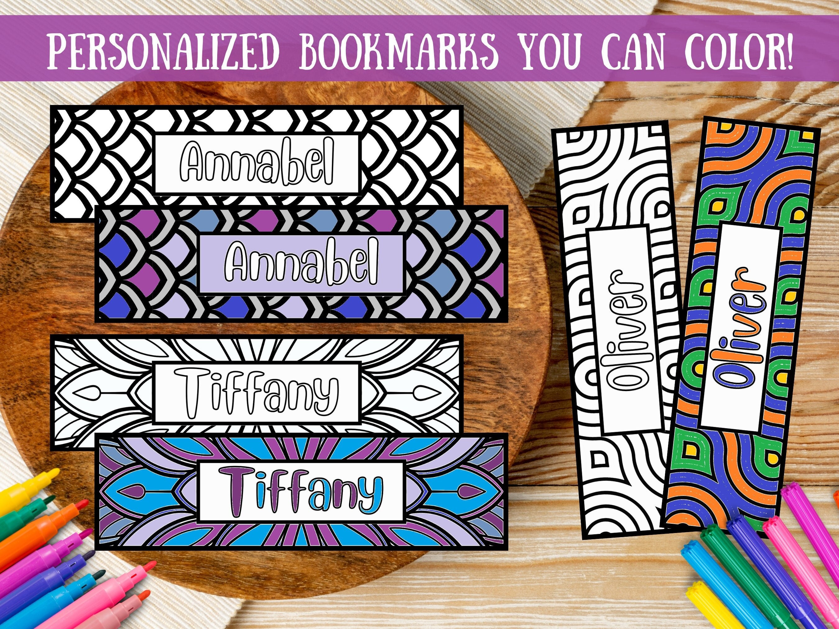 Set of Printable Bookmarks for Kids, Color Your Own Personalized ...