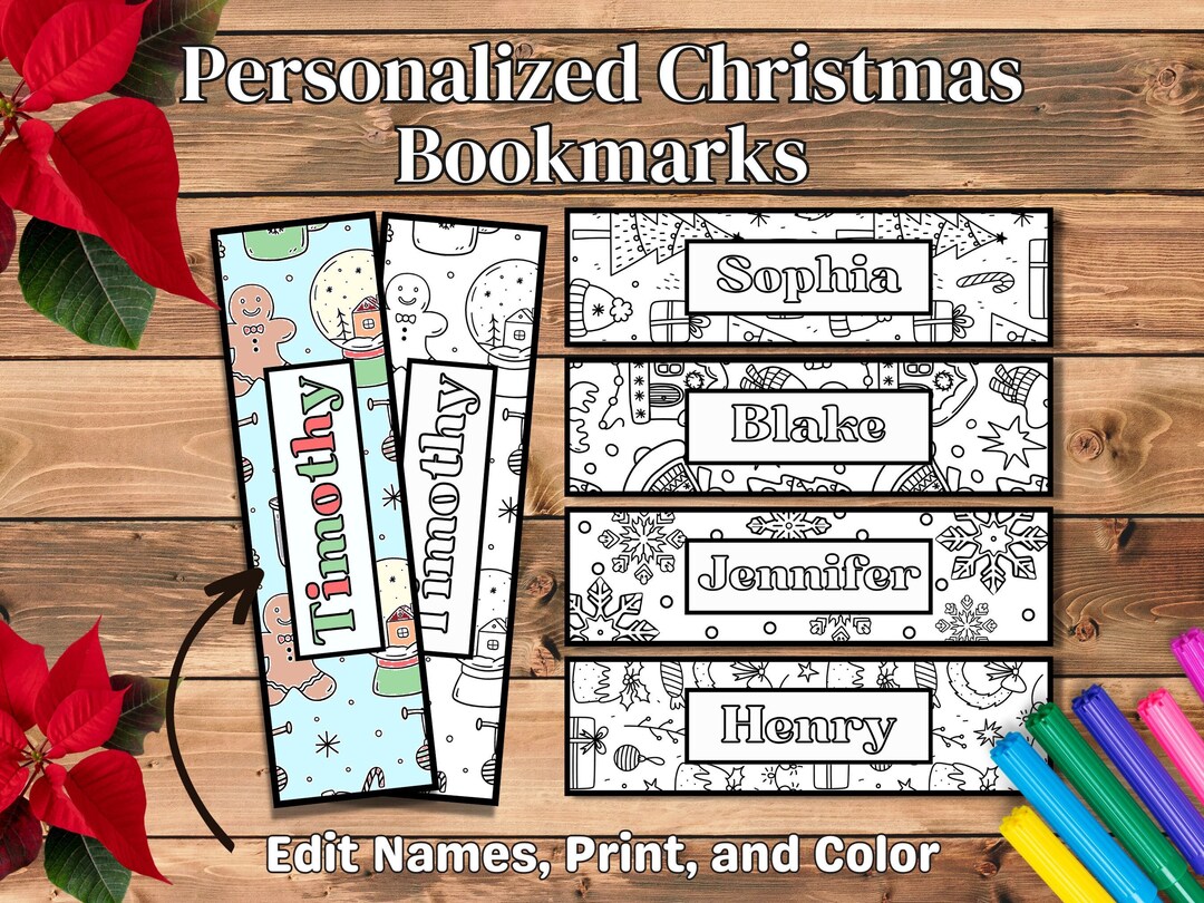Christmas Coloring Bookmarks, Personalized Christmas Bookmarks ...