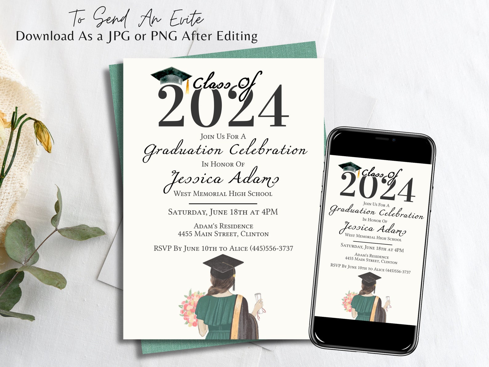 Simple Girl Graduation Invitation, Graduation Invitation 2024 Template ...