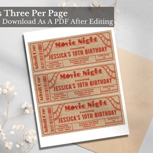 Editable Movie Night Ticket Invitation, Movie Birthday Invitation ...