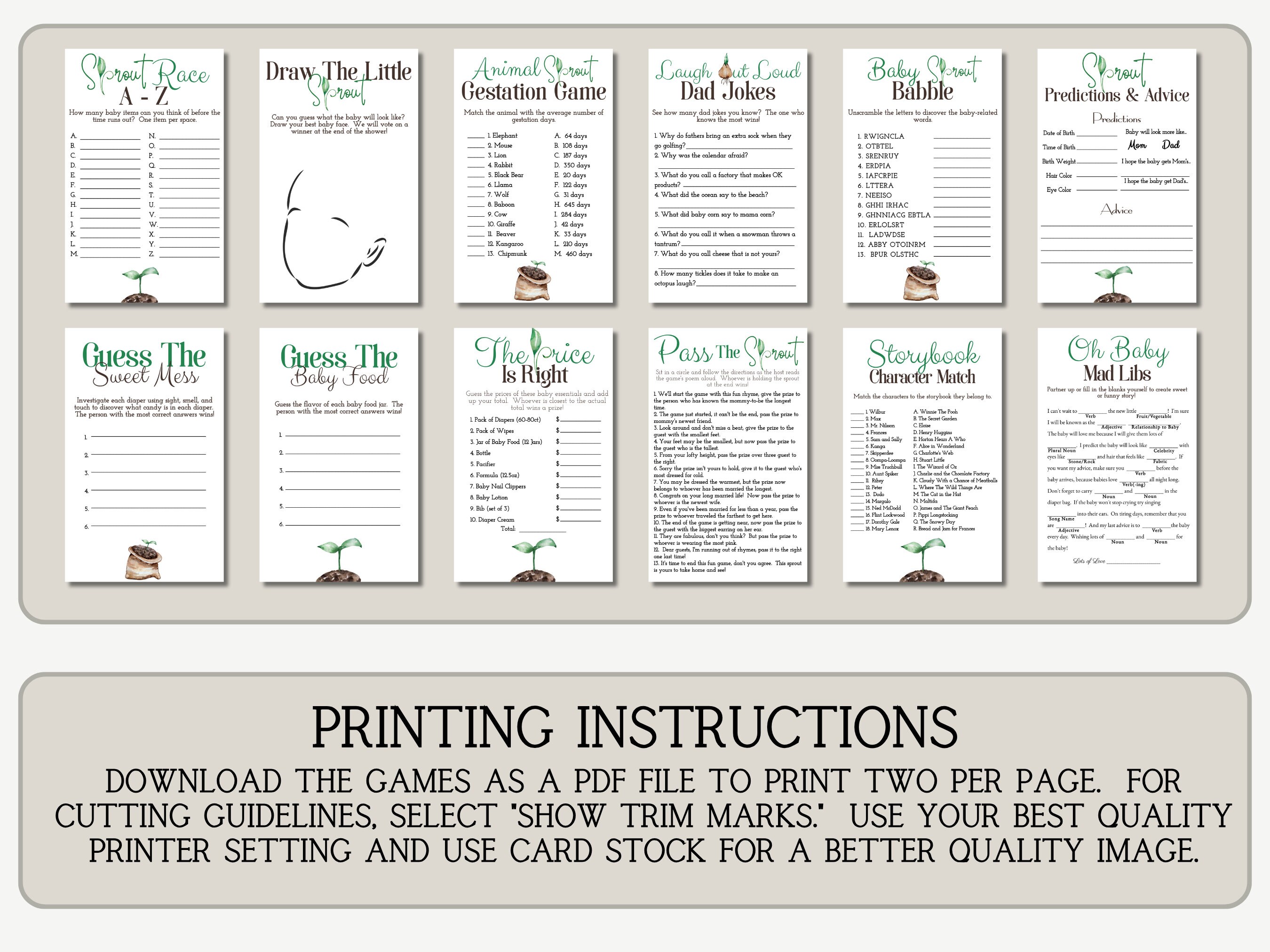 Little Sprout Baby Shower Bundle, Printable Floral Baby Shower Games ...