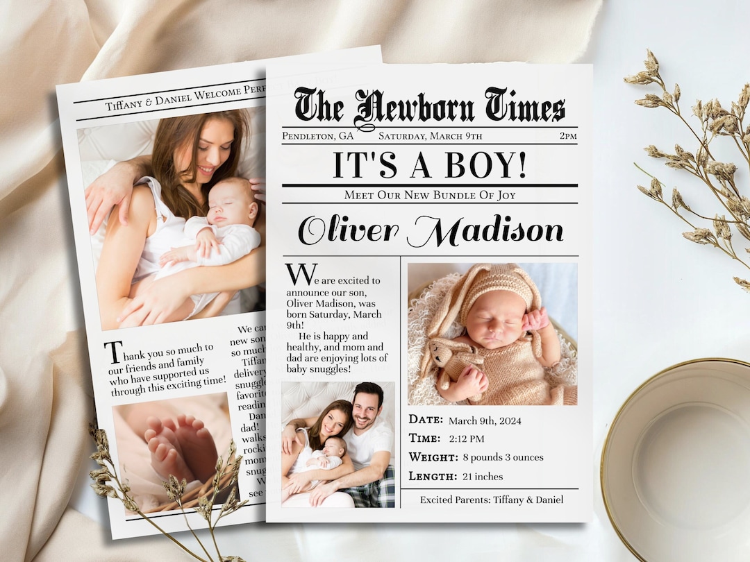 Newspaper Baby Announcement, Birth Announcement Template With Photo ...