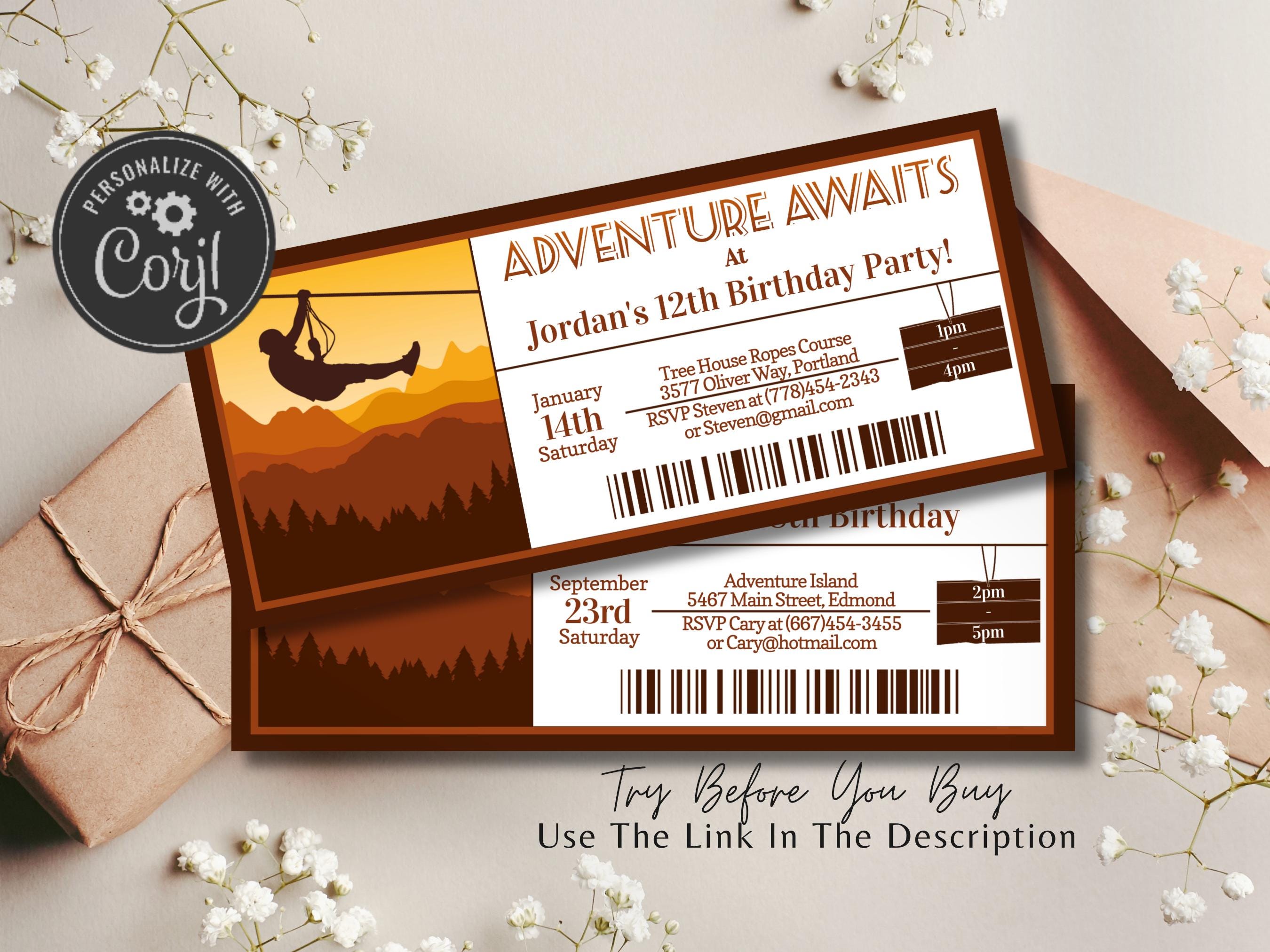 Zipline Birthday Invitation, Zip Line Party, Ropes Course Invitation ...