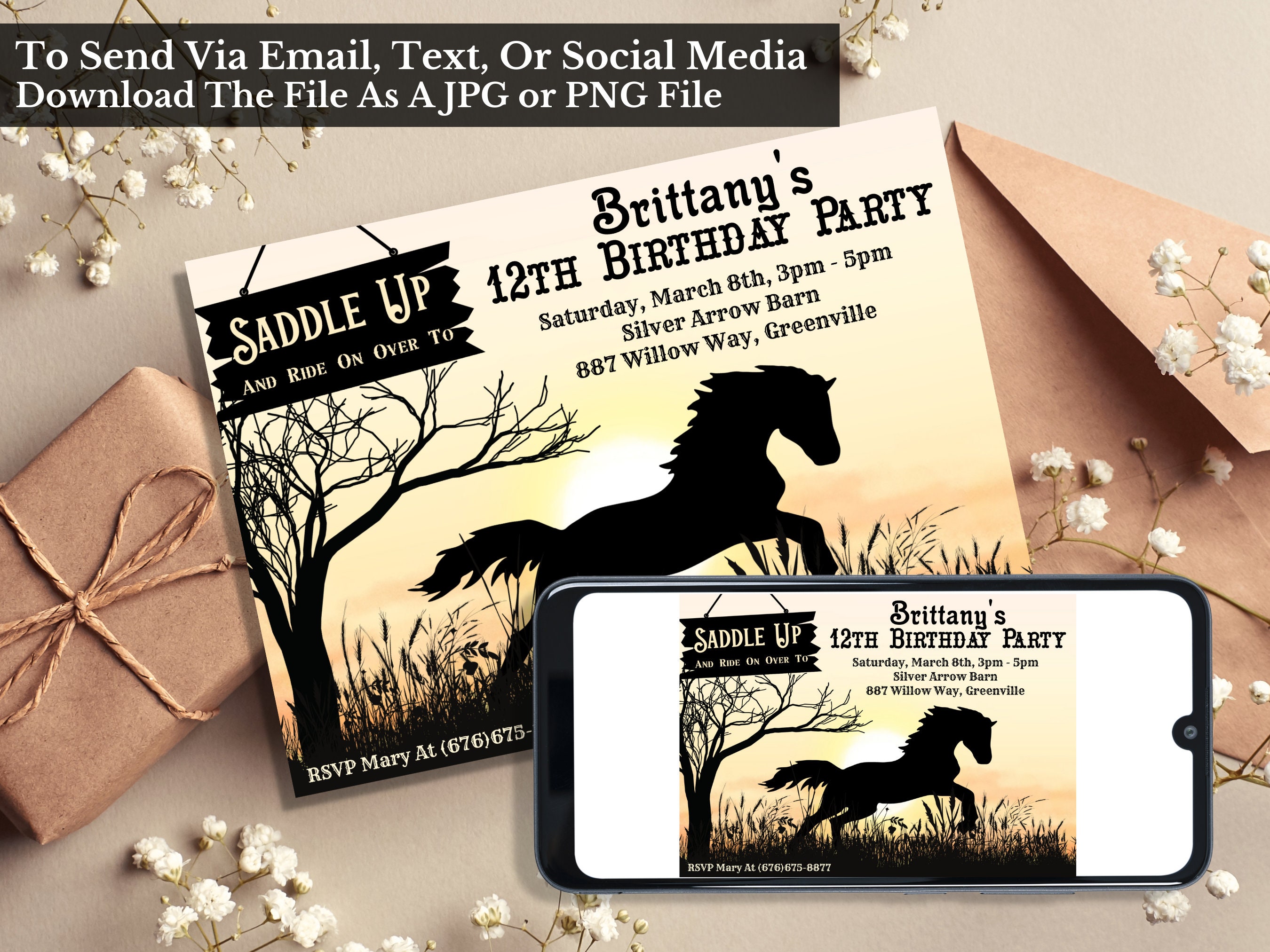 Horse Birthday Party Invitation, Horseback Riding Invite, Cowgirl ...