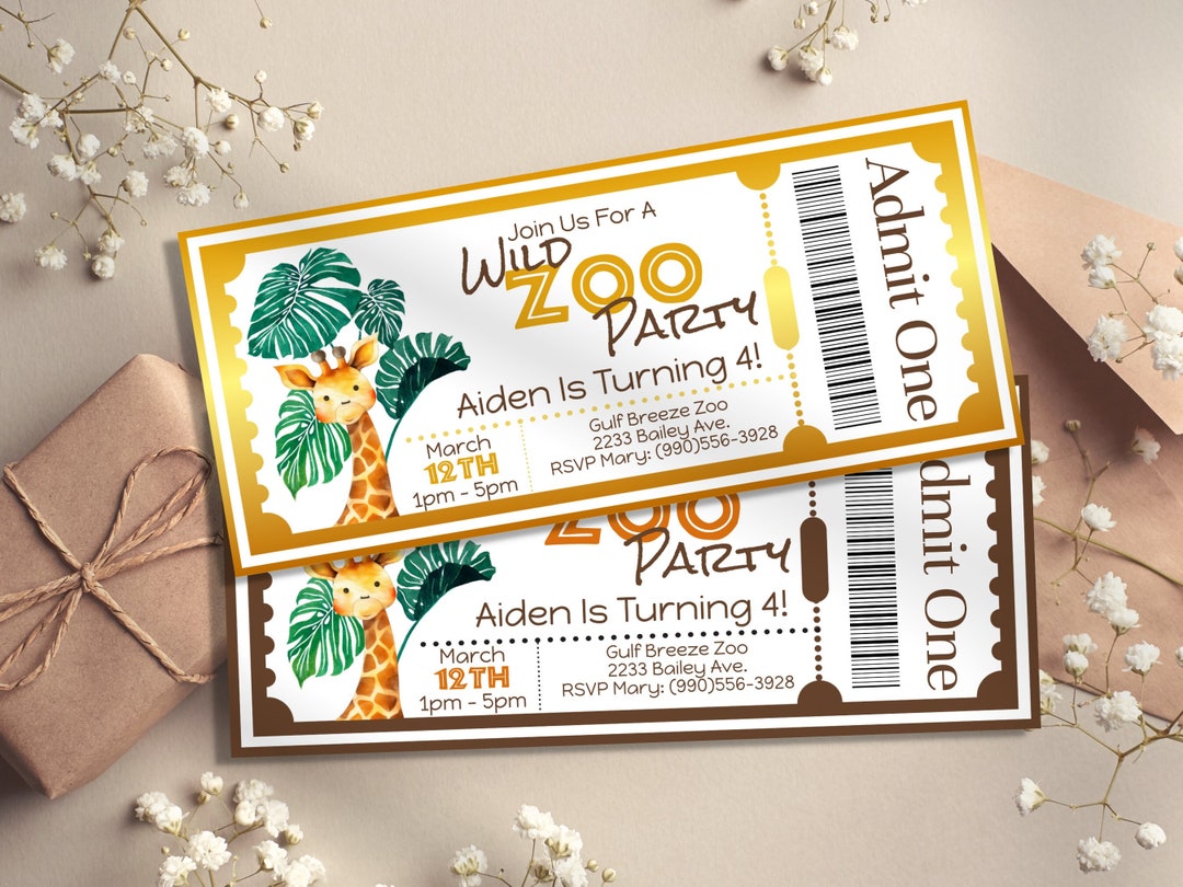 Zoo Birthday Party Invitation, Zoo Ticket Birthday Invitation, Zoo ...