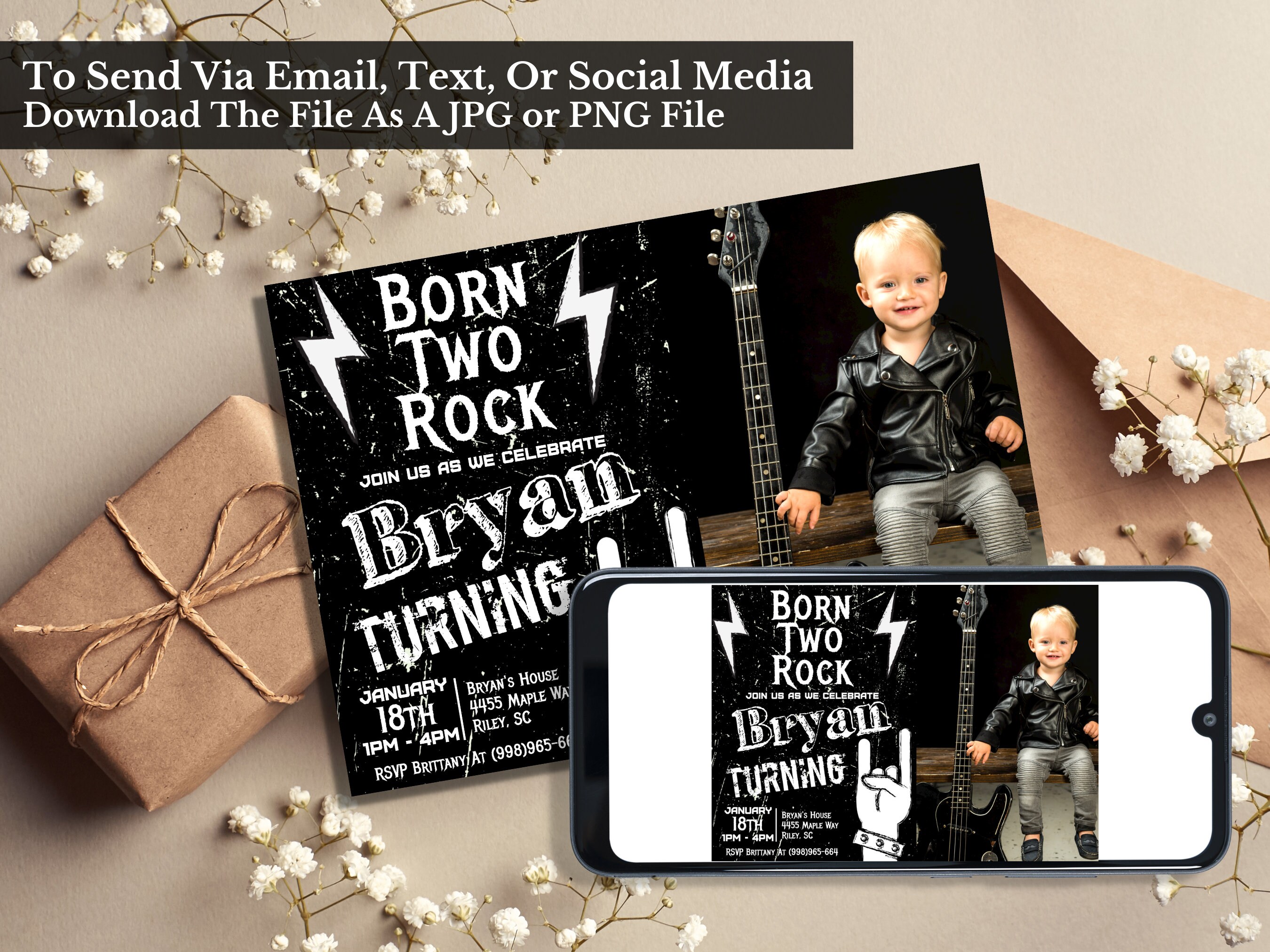 Born Two Rock Birthday Invitation With Photo, Born Two Rock Party ...