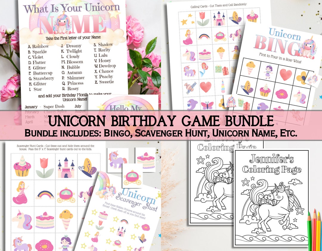 Unicorn Party Games, Unicorn Birthday Party Bundle, Unicorn Bingo ...