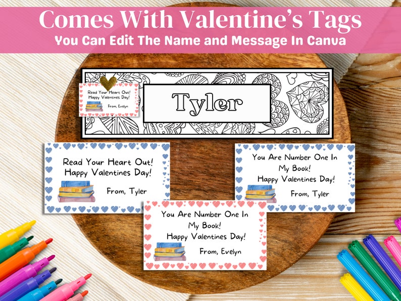 Printable Valentine Bookmarks, Custom Class Valentine, Personalized ...