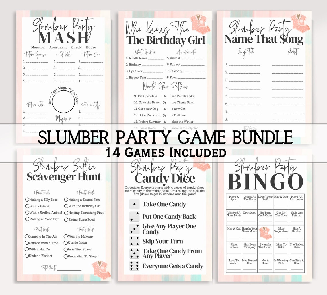 Slumber Party Game Bundle, Printable Slumber Party Games, Girl ...