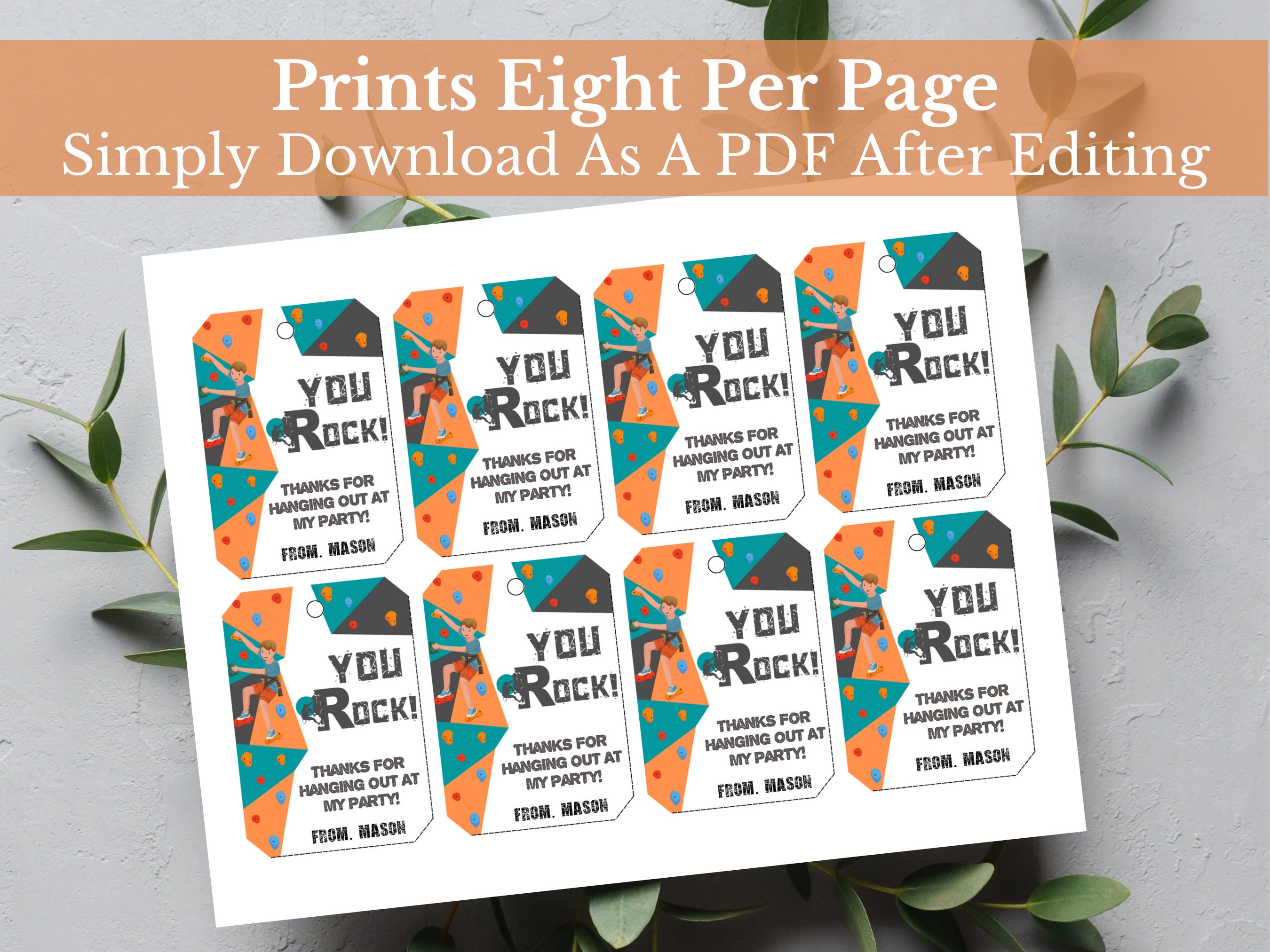 Rock Climbing Favor Tags, Rock Climbing Party Decor, Rock Climbing ...