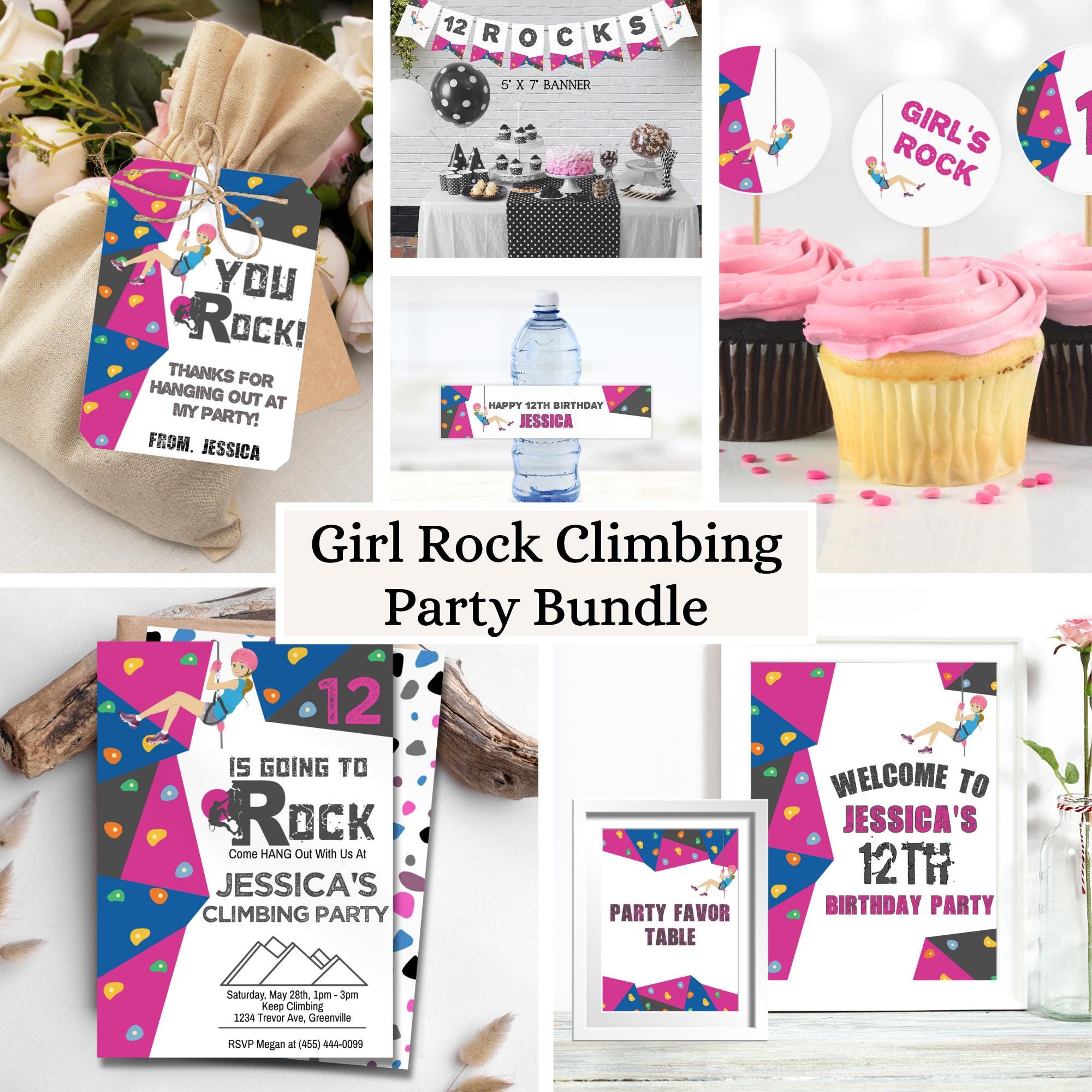 Girl Rock Climbing Birthday Party Supplies, Rock Climbing Invitation ...