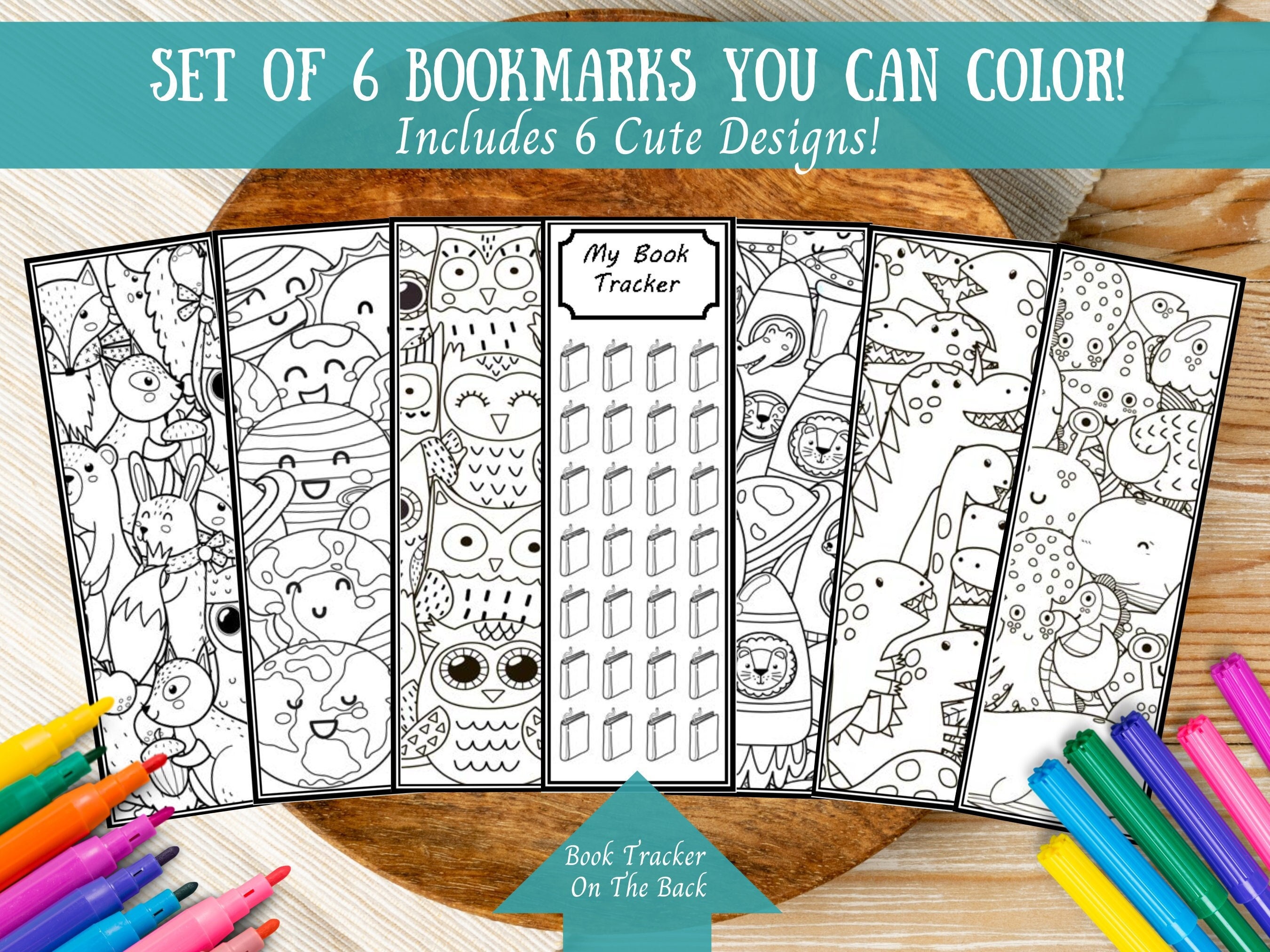 Set of Cute Kid Bookmarks You Can Color, Printable Bookmark Reading ...