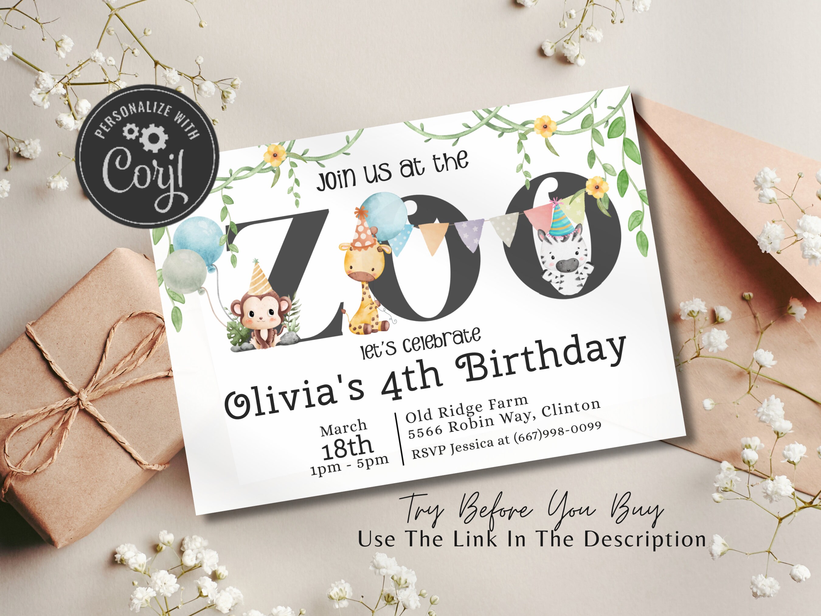 Zoo Birthday Invitation, Zoo Party Invitation, Jungle Animal Birthday ...