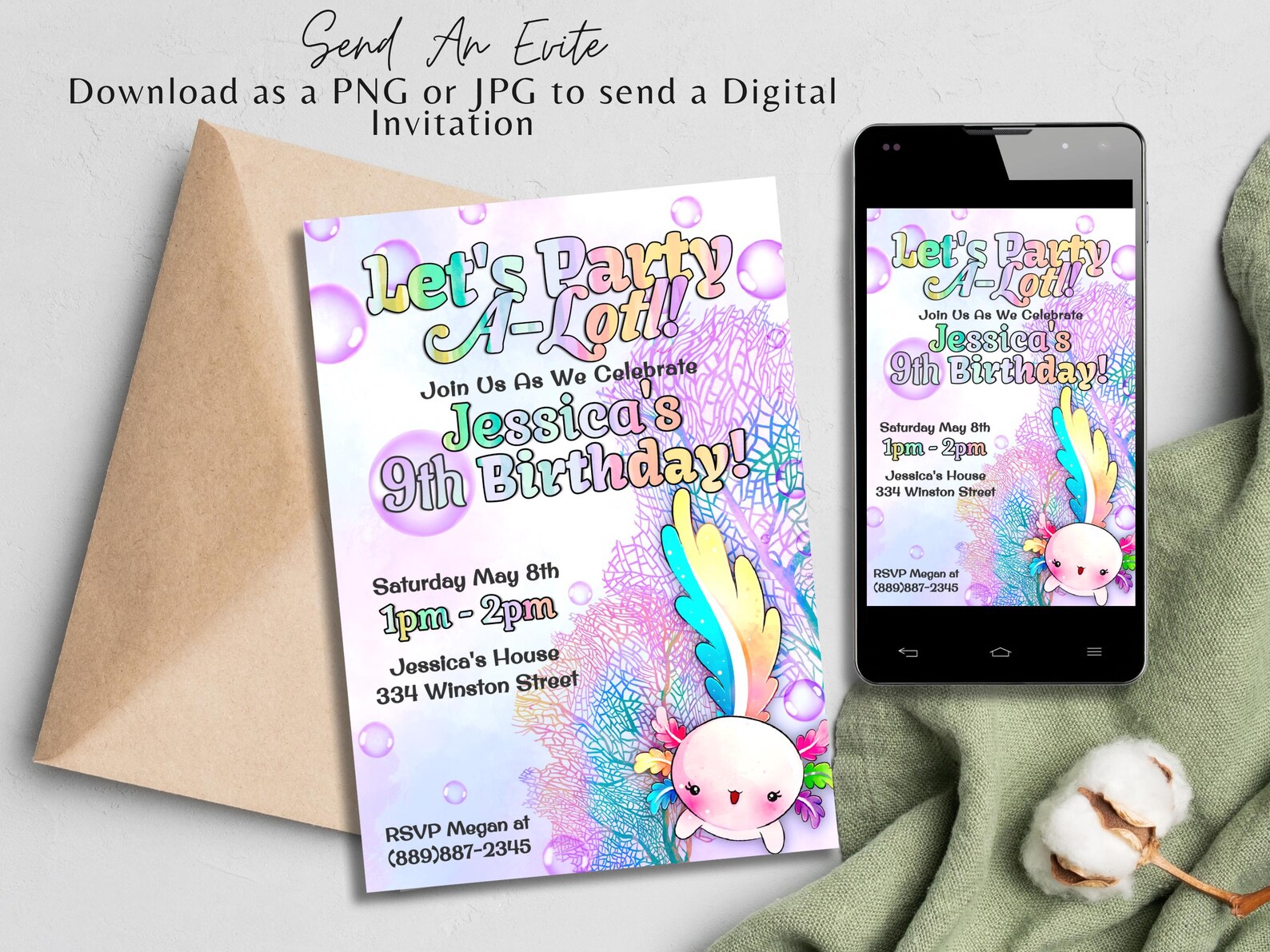 Axolotl Birthday Invitation. Axolotl Birthday Party Invitation, Axolotl ...