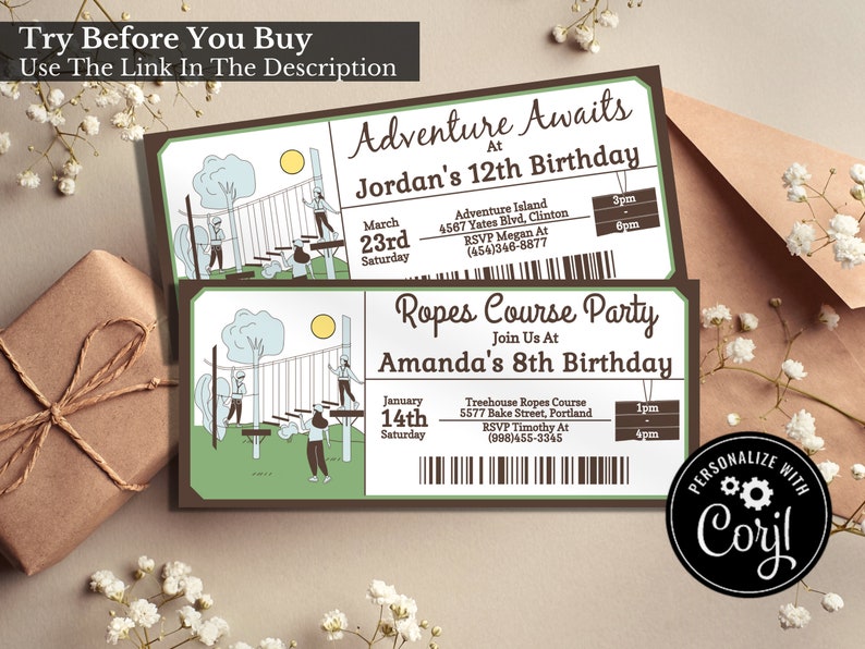 Ropes Course Birthday Invitaion, Zip Line Invitation, Ropes Course ...