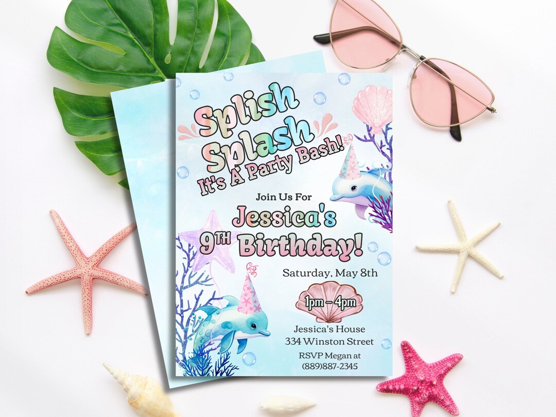 Dolphin Birthday Party Invitation, Splish Splash Birthday Bash ...