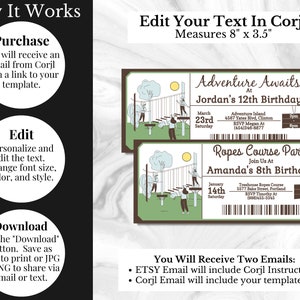 Ropes Course Birthday Invitaion, Zip Line Invitation, Ropes Course ...