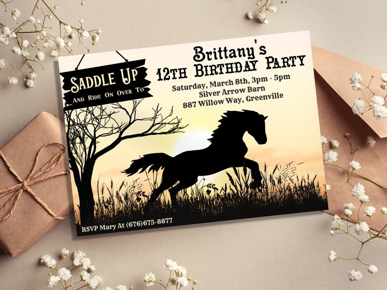 Horse Birthday Party Invitation, Horseback Riding Invite, Cowgirl ...