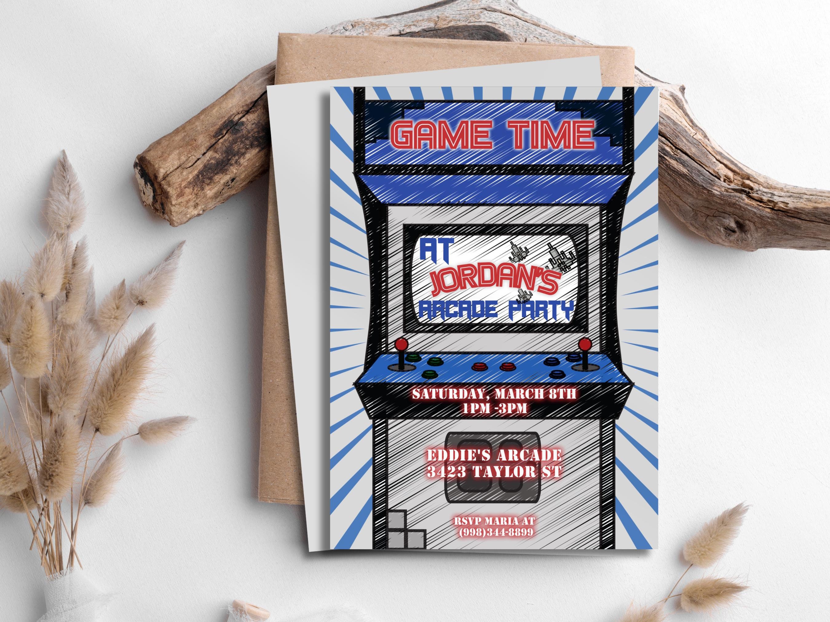 Editable Retro Arcade Birthday Party Invitation, Printable Video Game ...