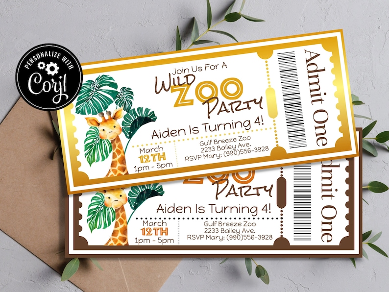 Zoo Birthday Party Invitation Zoo Ticket Birthday Invitation - Etsy
