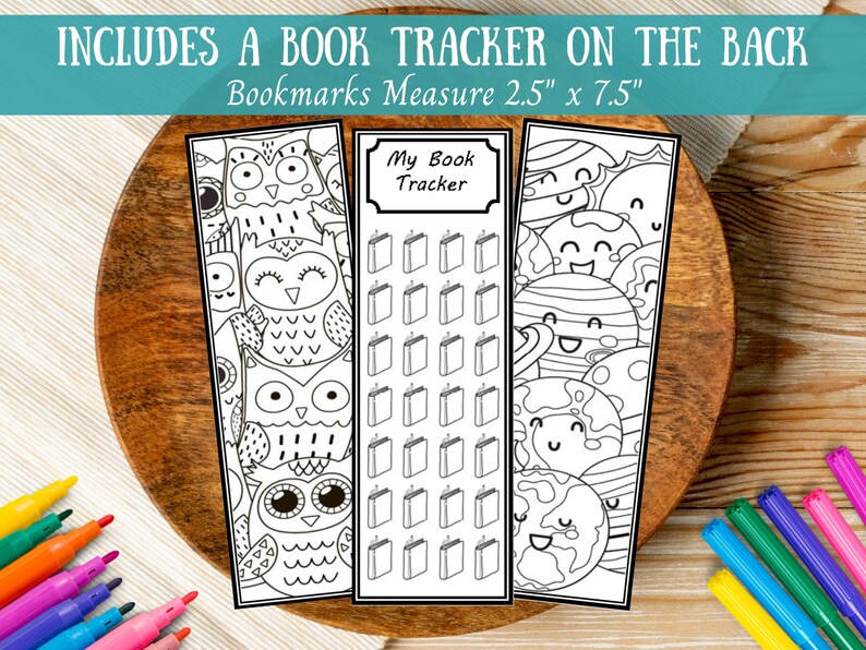 Set of Cute Kid Bookmarks You Can Color, Printable Bookmark Reading ...