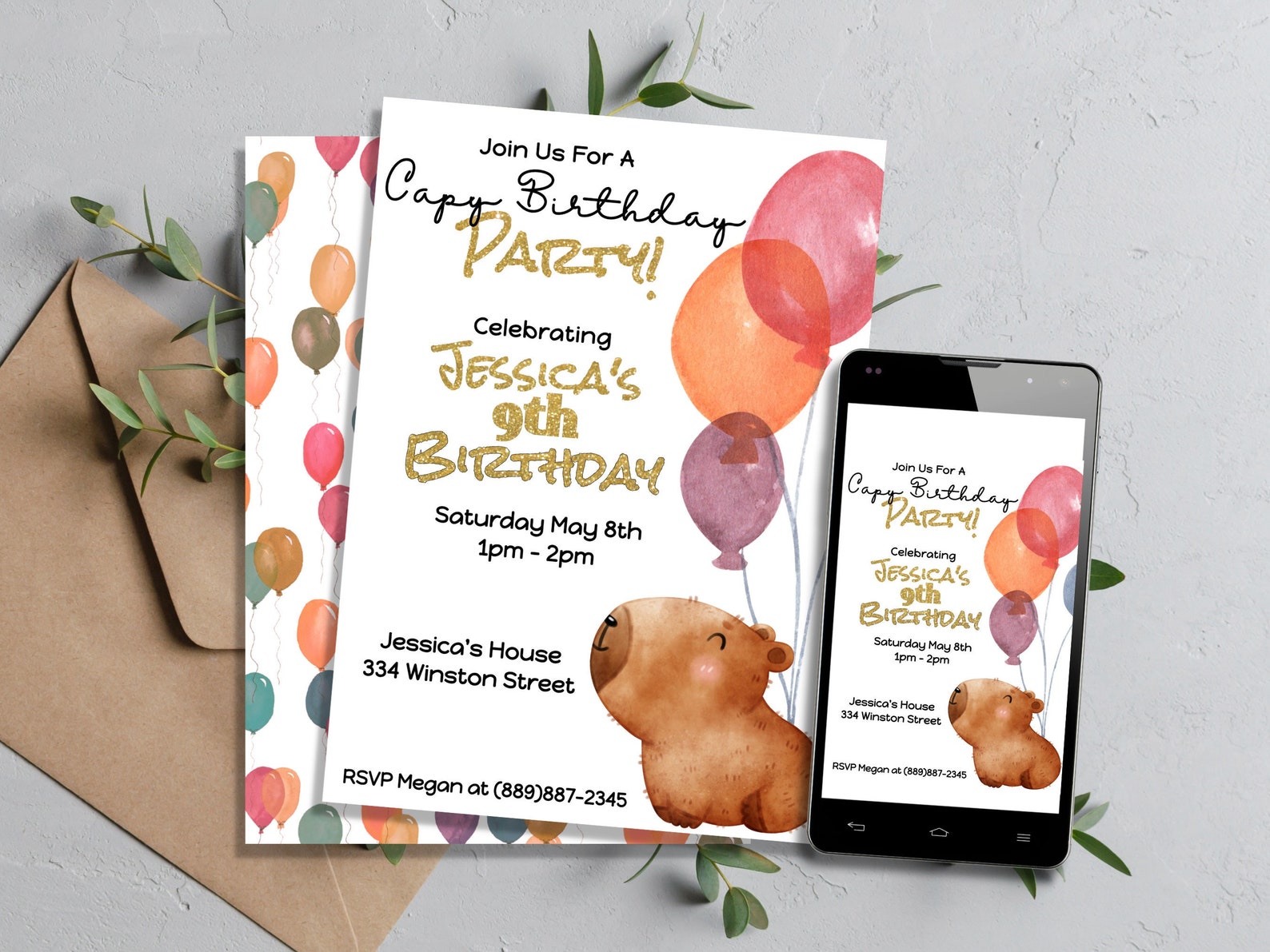 Capybara Birthday Invitation, Capybara Invitation, Capybara Birthday ...
