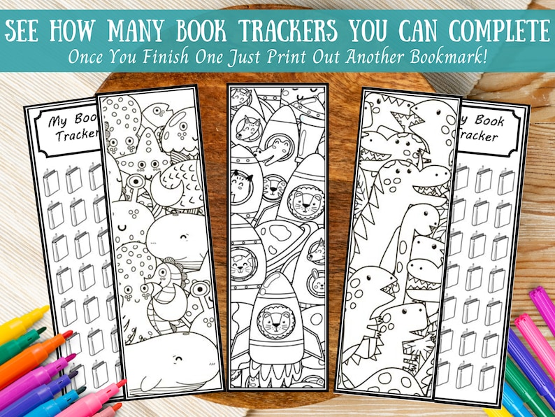 Set of Cute Kid Bookmarks You Can Color, Printable Bookmark Reading ...