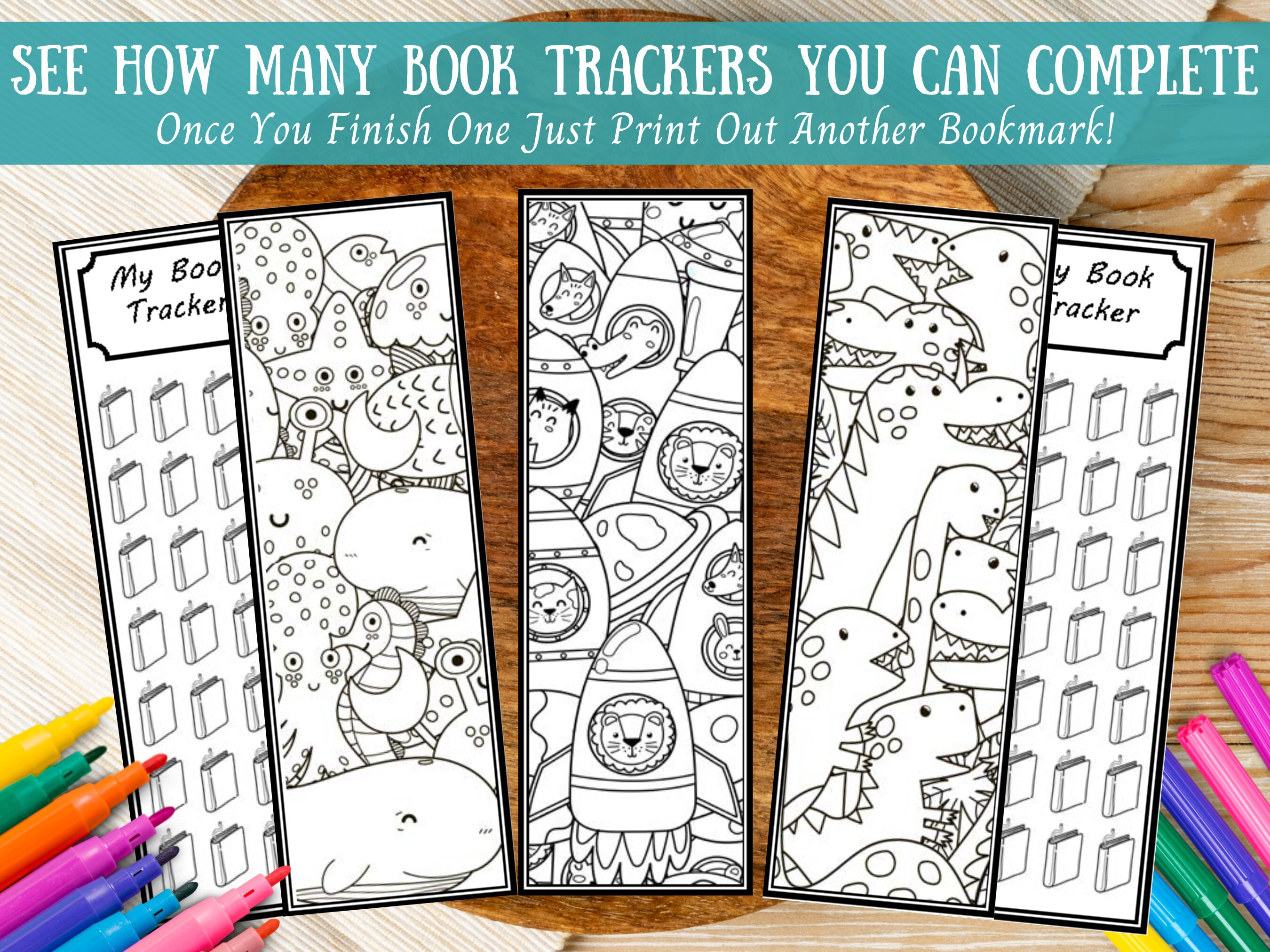 Set of Cute Kid Bookmarks You Can Color, Printable Bookmark Reading ...