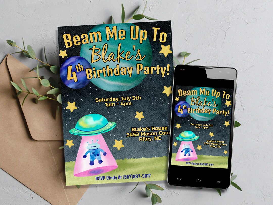 Alien Birthday Invitation, Alien Party Invitation, Outer Space Birthday ...